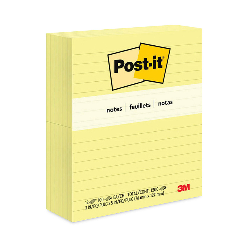 Post-it Original Pads in Canary Yellow, Note Ruled, 3" x 5", 100 Sheets ...