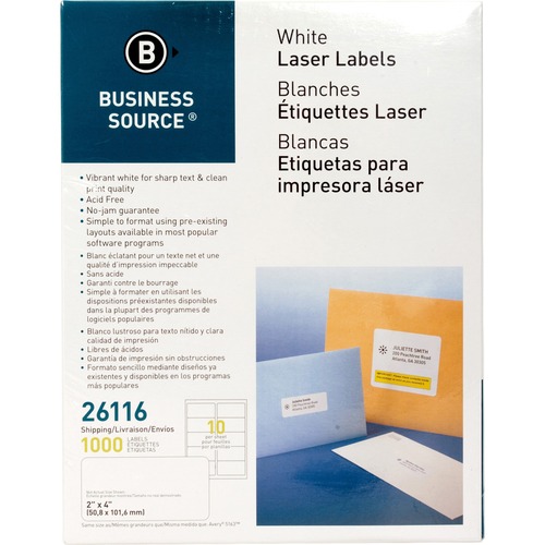 Business Source Bright White Premium quality Shipping Labels 26116 