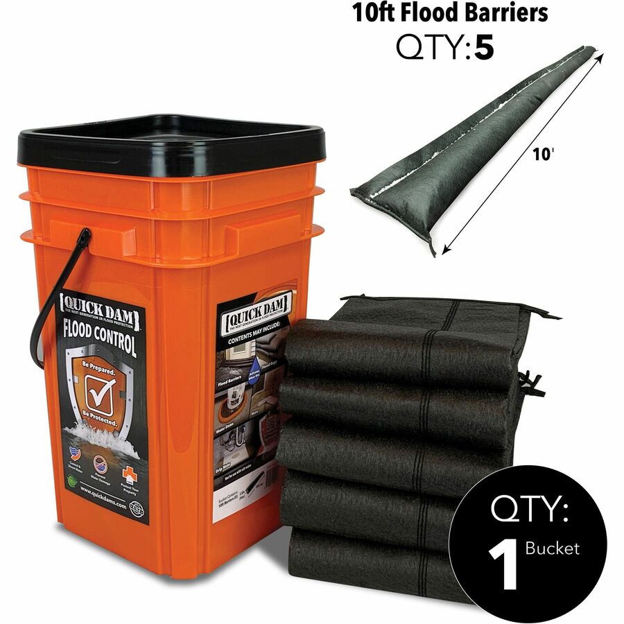 Portable Dam Quick Dam Flood Control Bucket - 20 Absorbent Mats + 10 Water Dams (Orange) Flood ...
