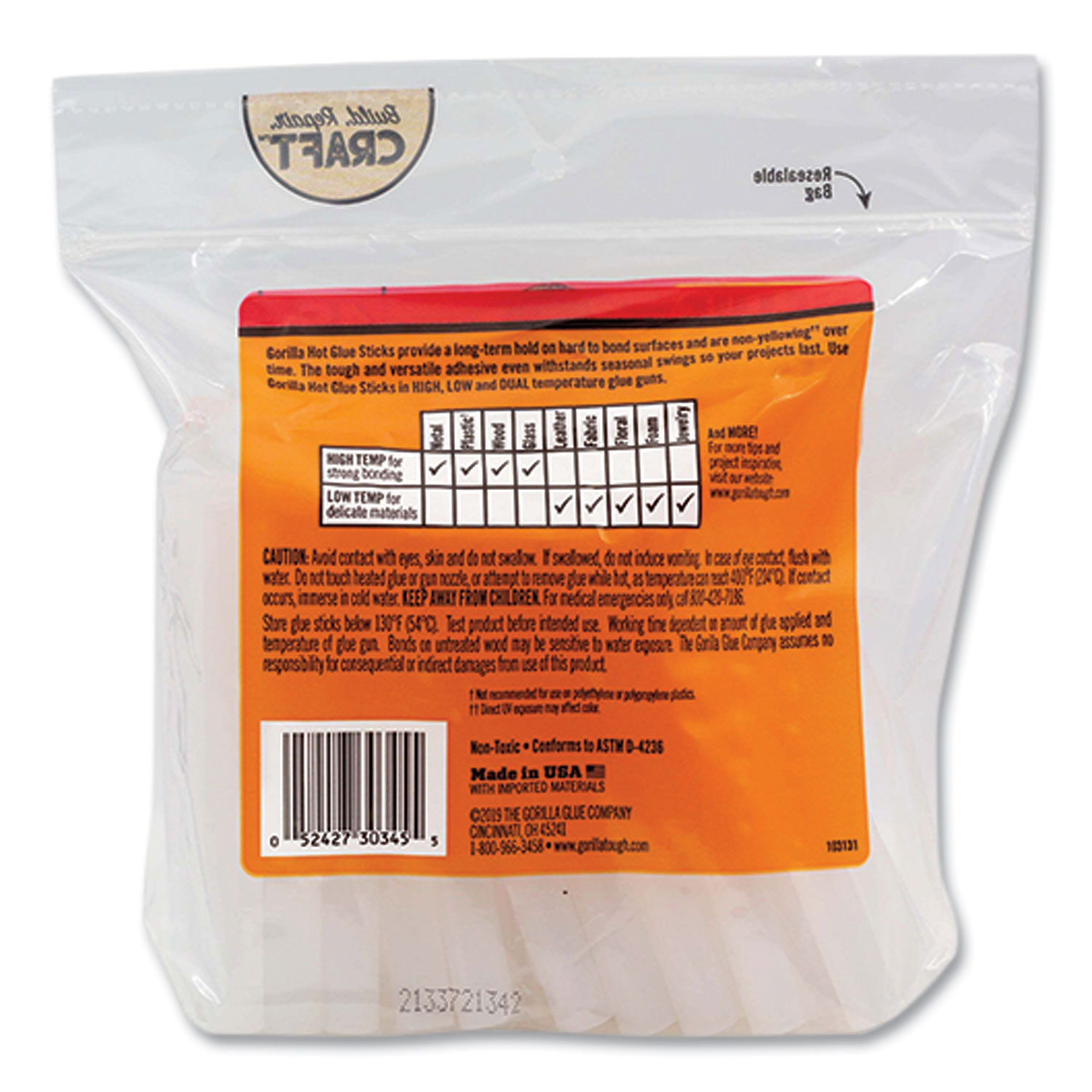 Gorilla Hot Glue Sticks 0.43 dia x 4