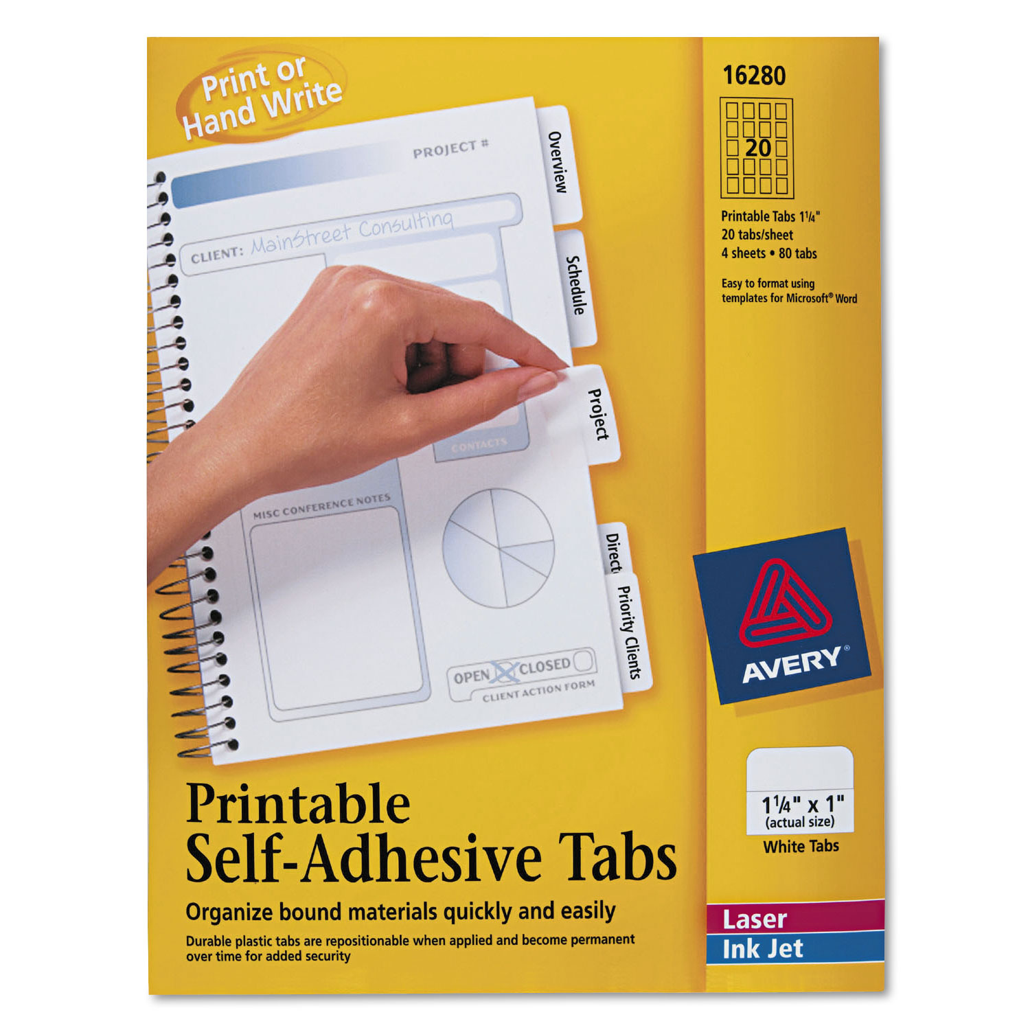 Avery Printable Plastic Tabs with Repositionable Adhesive, 1/5-Cut Tabs ...