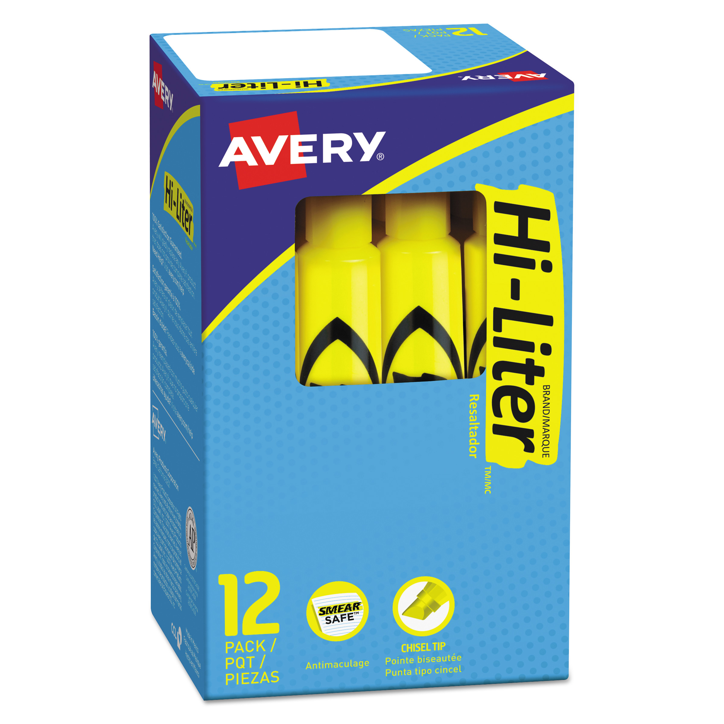 Avery HI-LITER Desk-Style Highlighters, Chisel Tip, Yellow, Dozen ...
