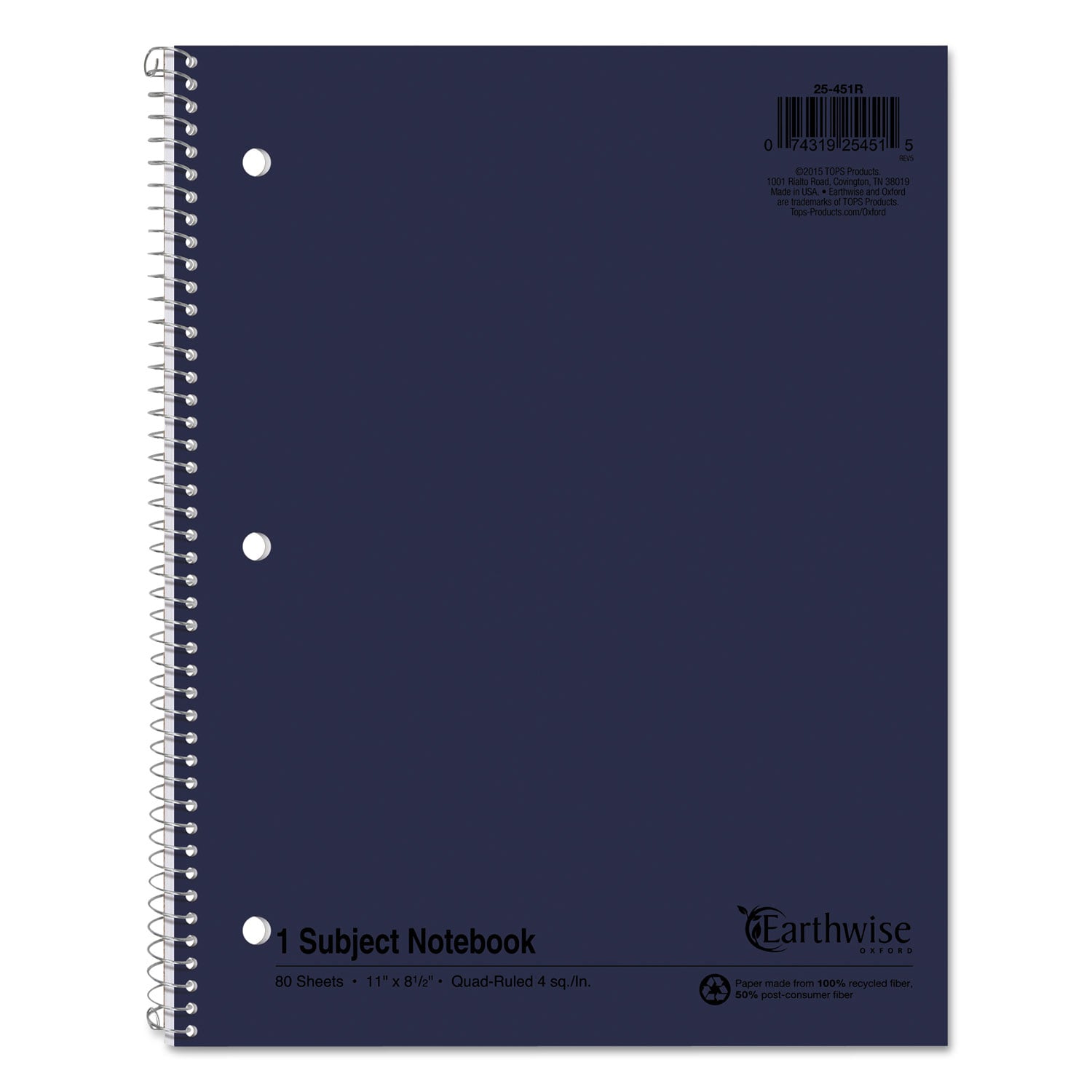 Earthwise Oxford Oxford 3 - Hole Punched Wirebound Notebook - Letter ...