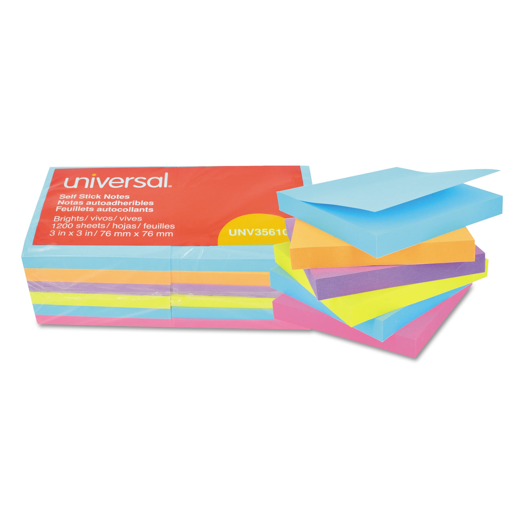 Universal Self-Stick Note Pads, 3 x 3, Assorted Bright Colors, 100 ...
