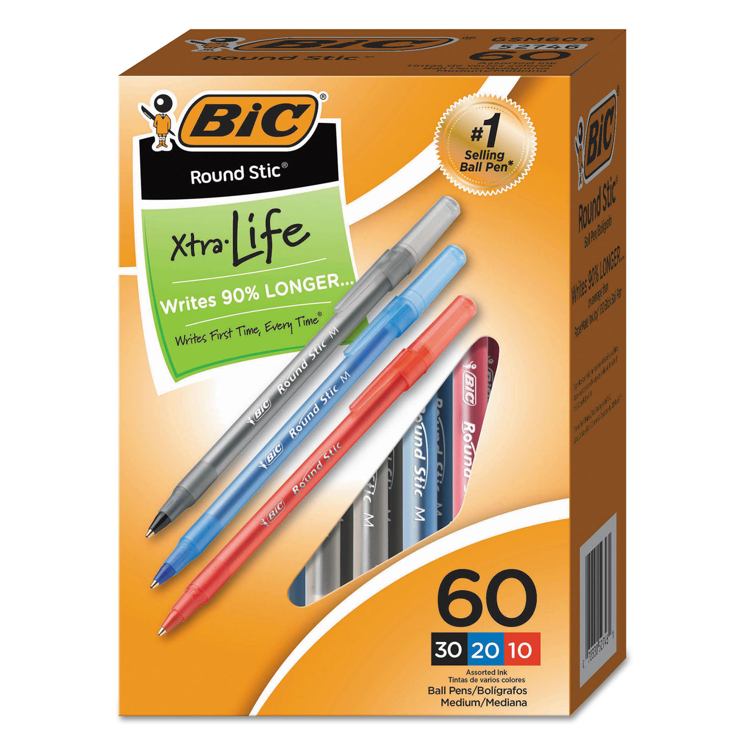 BIC Round Stic Xtra Precision Stick Ballpoint Pen, 1mm, Assorted Ink ...