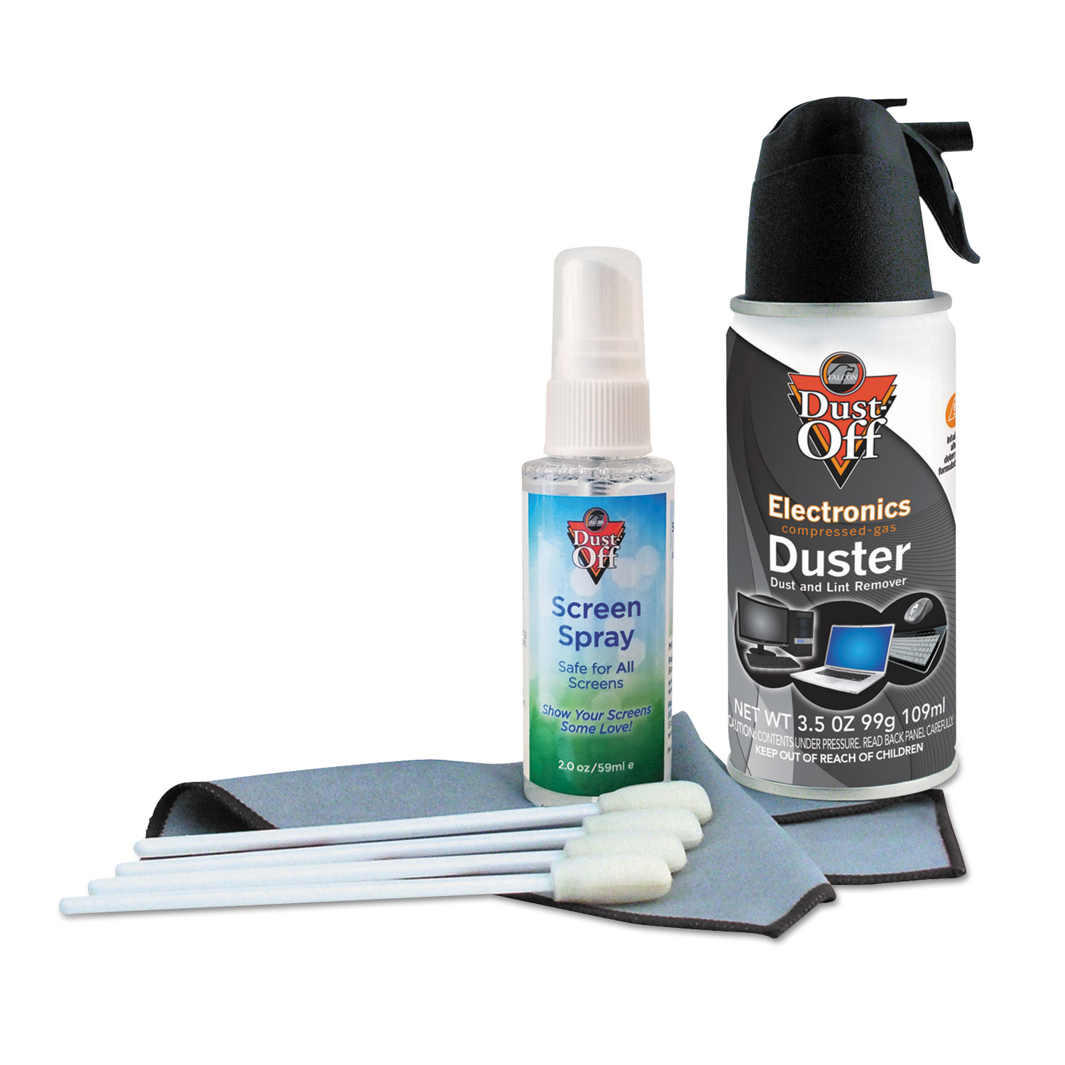 Dust Off Premium Keyboard Cleaning Kit 50 mL Bottle 5 1 4 x 7 1 2 Cloth 4 Swabs DCKB OfficeCrave