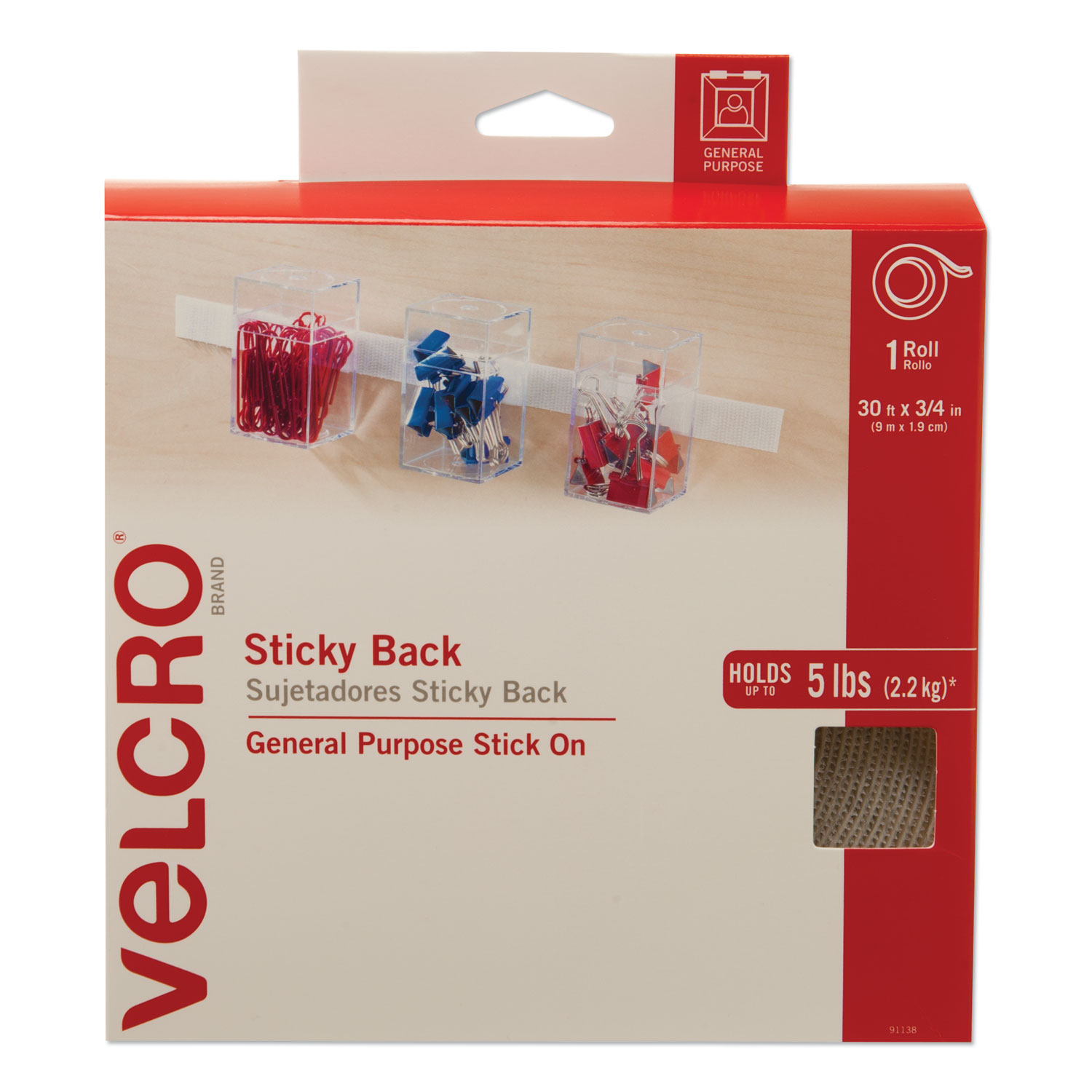 Velcro Sticky-Back Fasteners, Removable Adhesive, 0.75" x 30 ft, White ...
