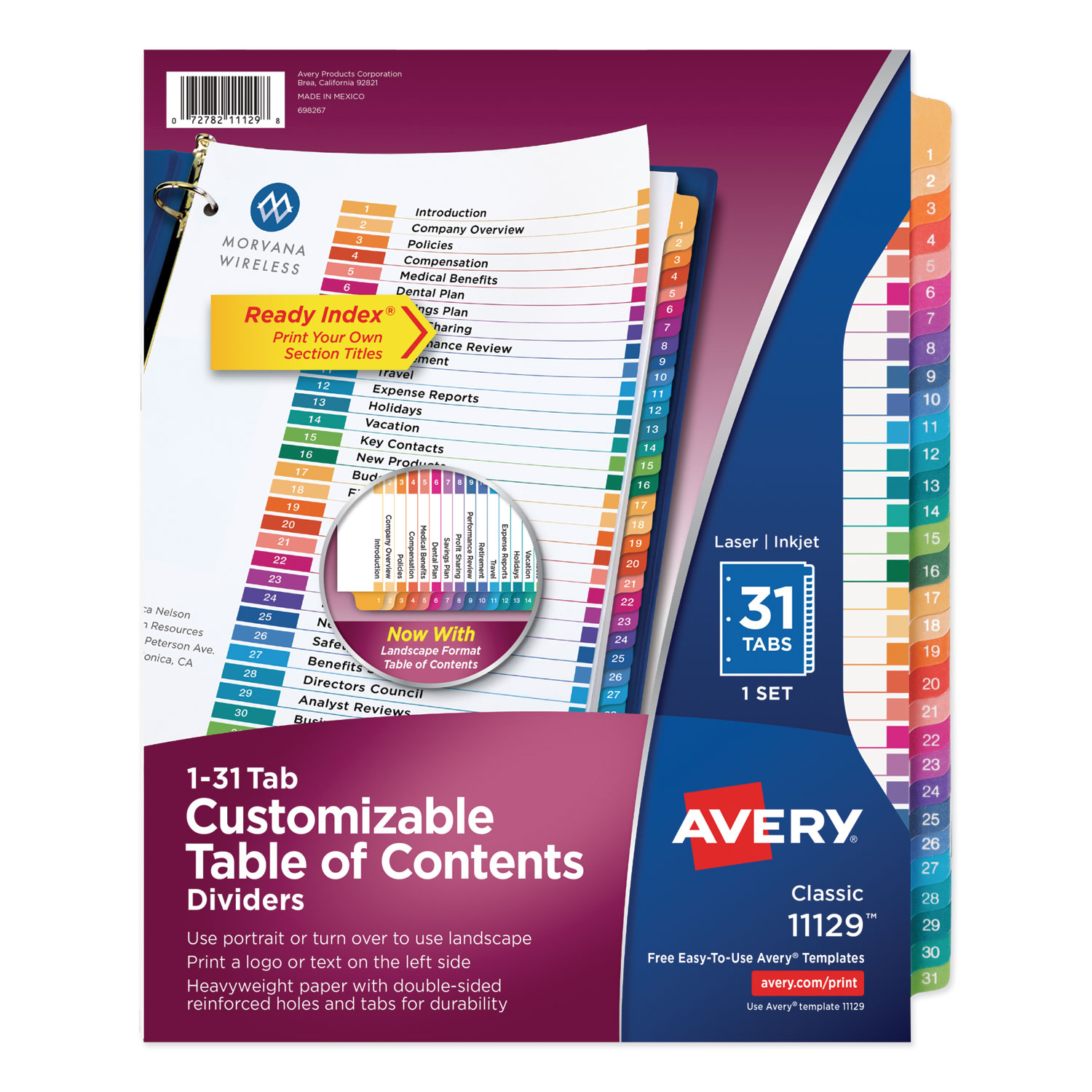 Avery Customizable TOC Ready Index Multicolor Tab Dividers, 31-Tab, 1 ...