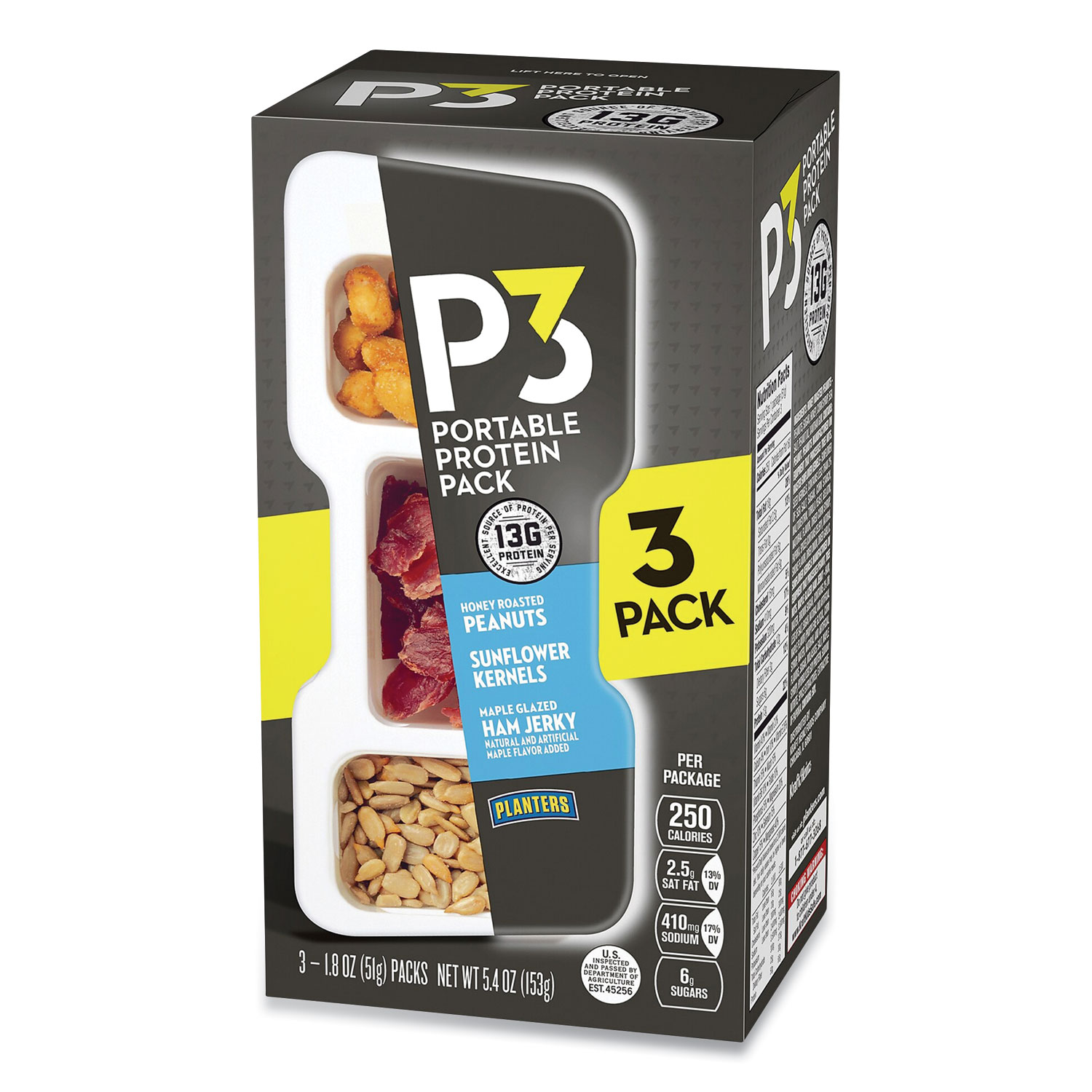 P3 Portable Protein Pack with Planters Peanuts, Honey Roasted Peanuts ...