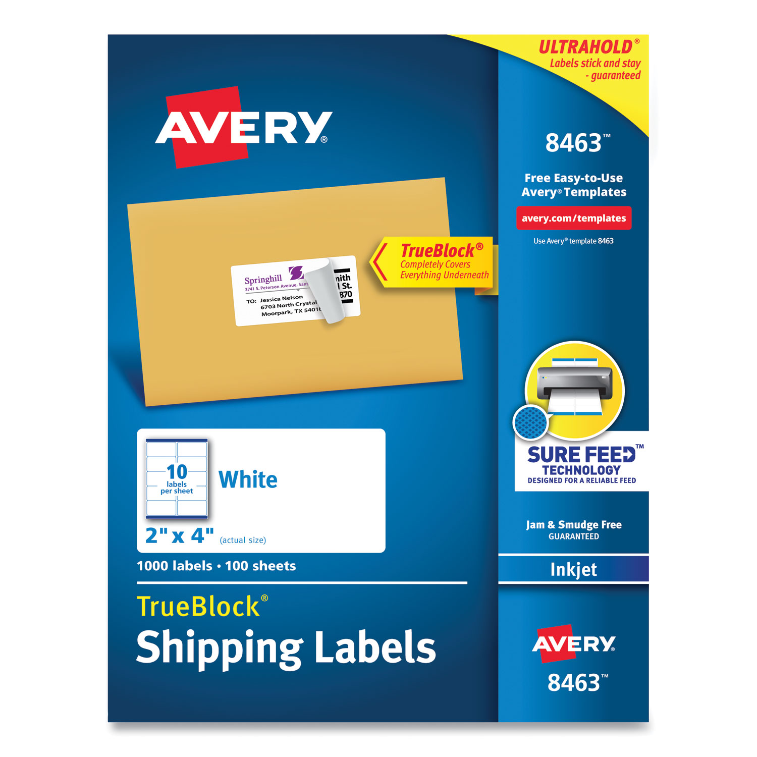 Avery Shipping Labels w/ TrueBlock Technology, Inkjet Printers, 2 x 4 ...