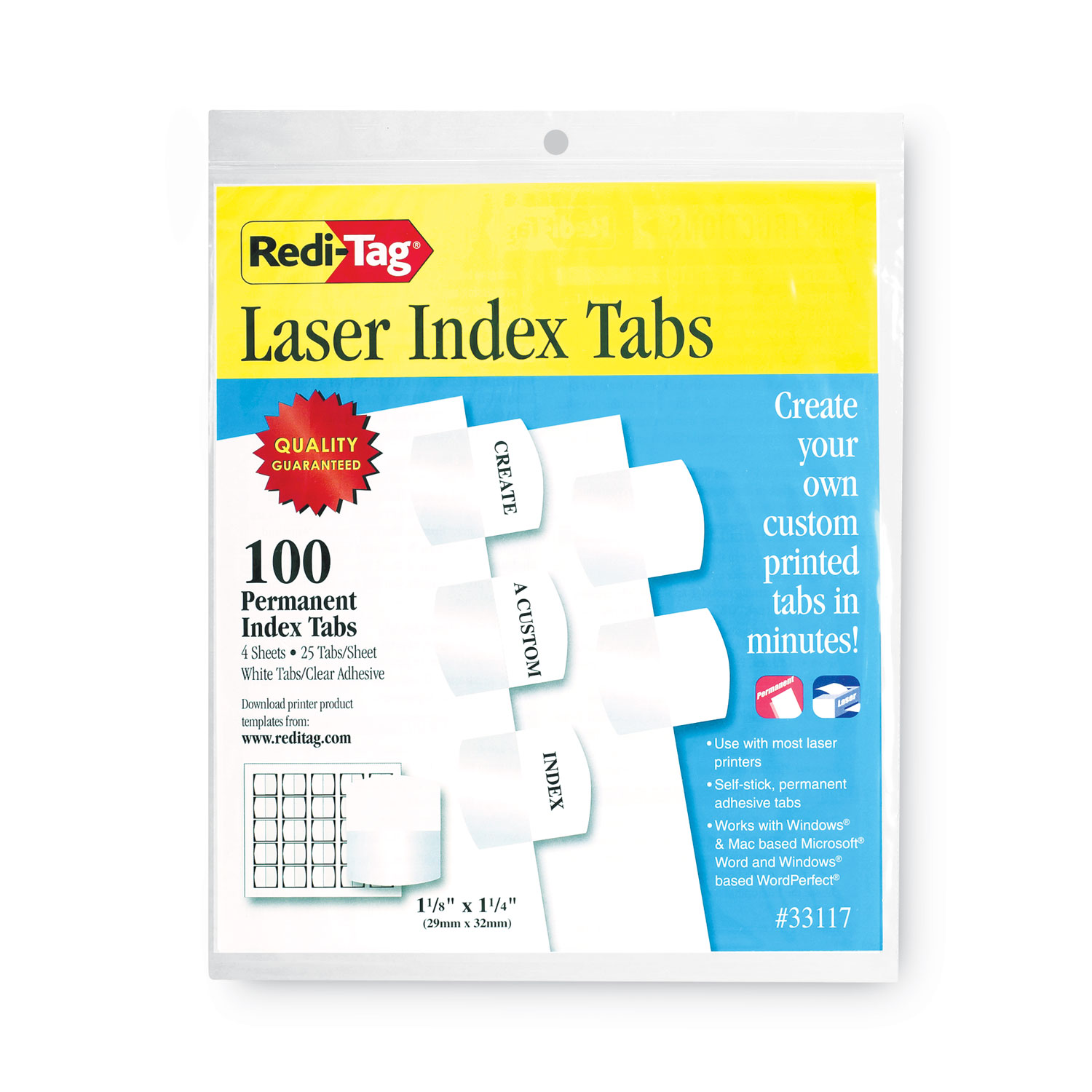 Redi-Tag Laser Printable Index Tabs, 1/5-Cut Tabs, White, 1.13" Wide ...