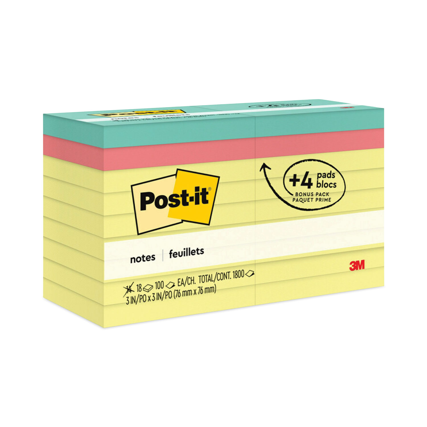 Post-it Original Pads Value Pack, 3 x 3, Canary Yellow/Cape Town, 100 ...