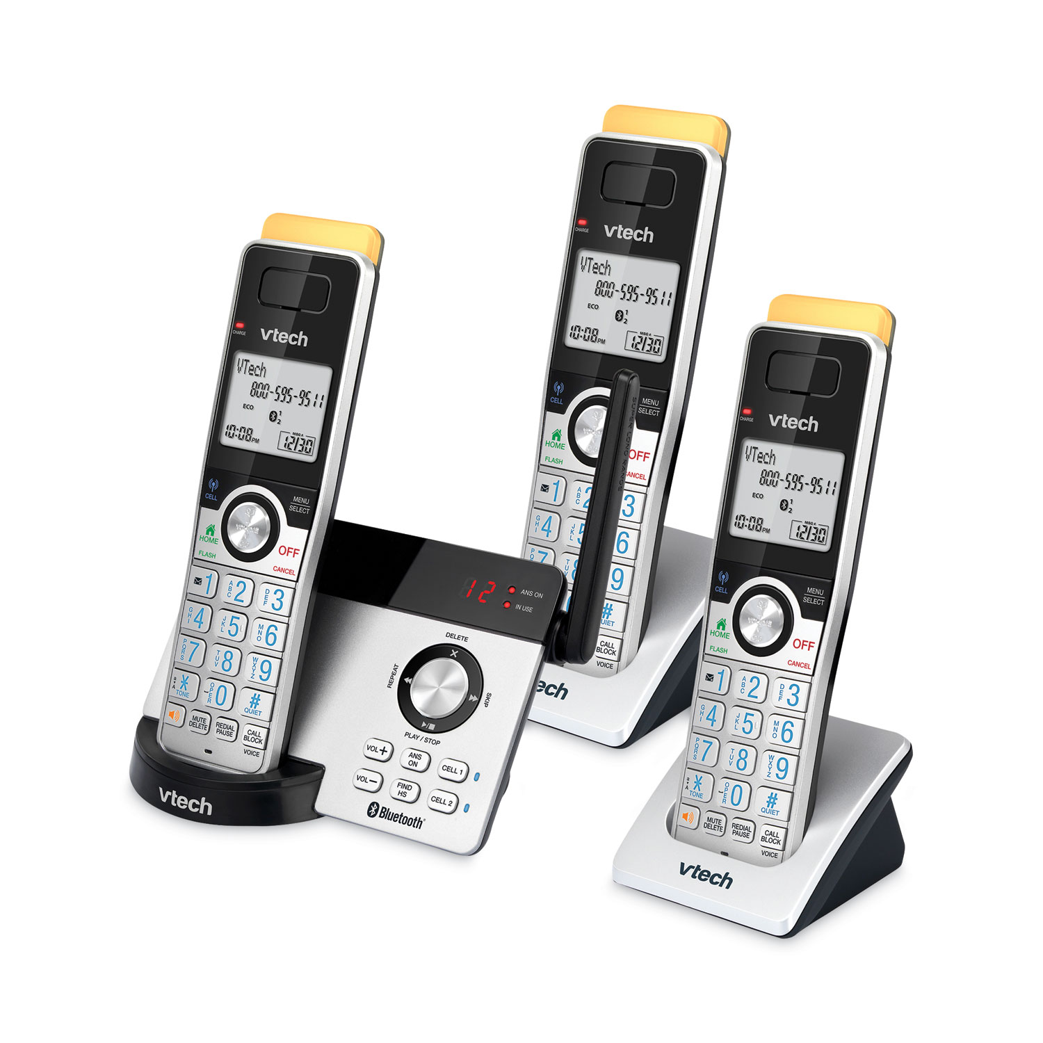 Vtech 80-2151-02 Three-Handset Connect to Cell Cordless Telephone ...