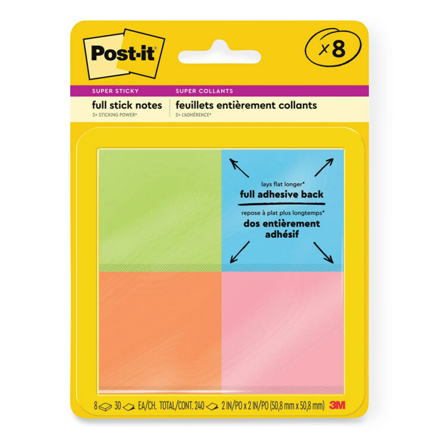 Post-it Full Adhesive Notes, 2 x 2, Assorted Rio de Janeiro Colors, 25 ...
