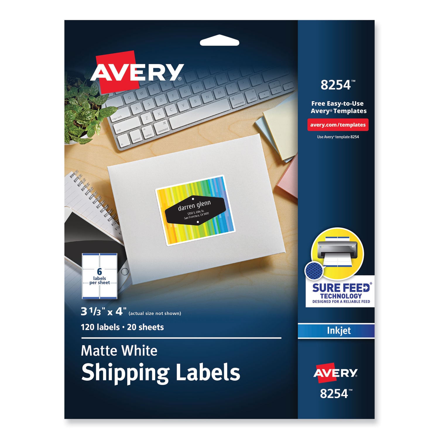 Avery Vibrant Inkjet Color-Print Labels w/ Sure Feed, 3.33 x 4, Matte ...