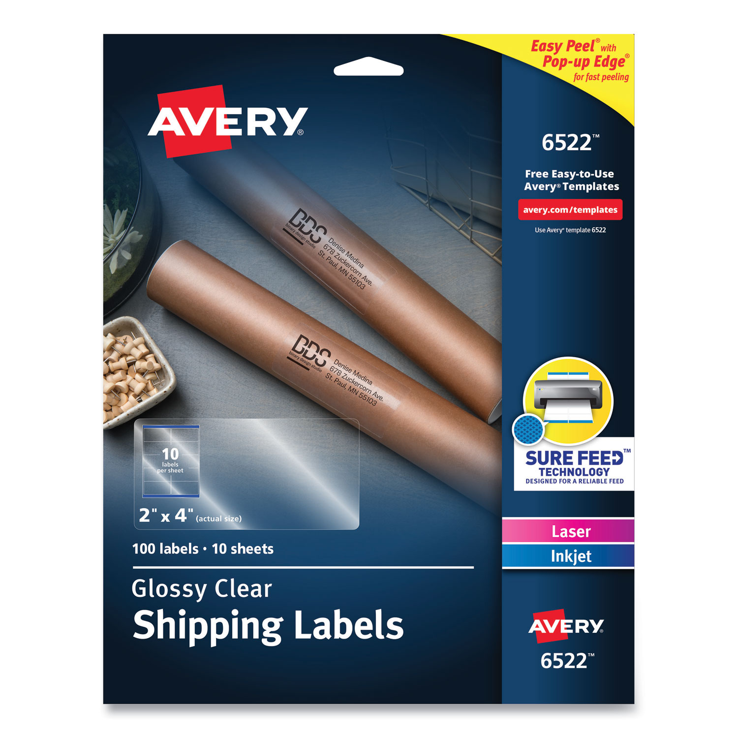 Avery Glossy Clear Easy Peel Mailing Labels w/ Sure Feed Technology ...
