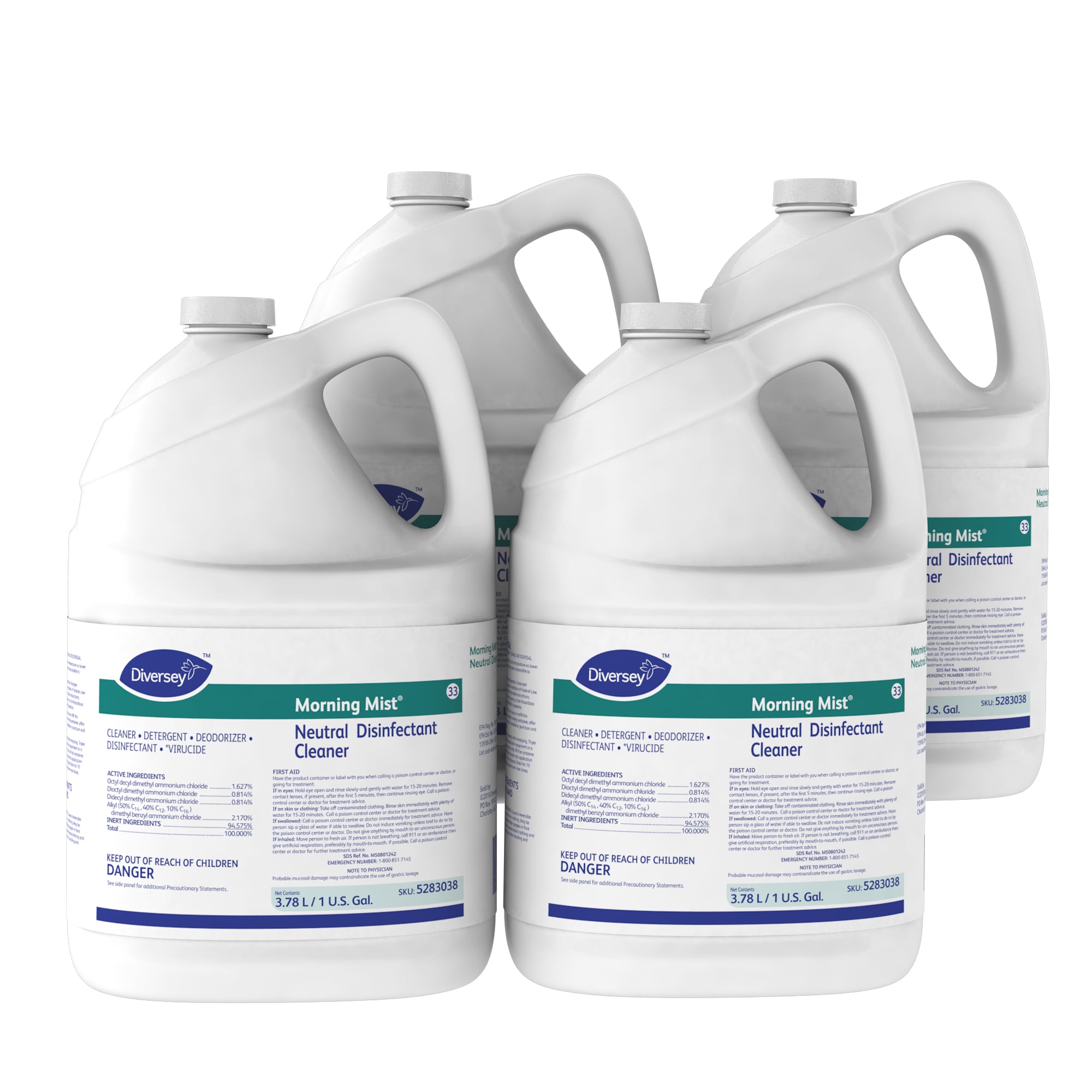 Diversey Morning Mist Neutral Disinfectant Cleaner, Fresh Scent, 1gal ...