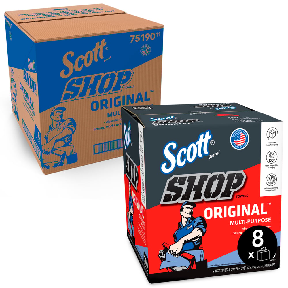 Scott Shop Towels, POP-UP Box, 1-Ply, 9 x 12, Blue, 200/Box, 8 Boxes ...