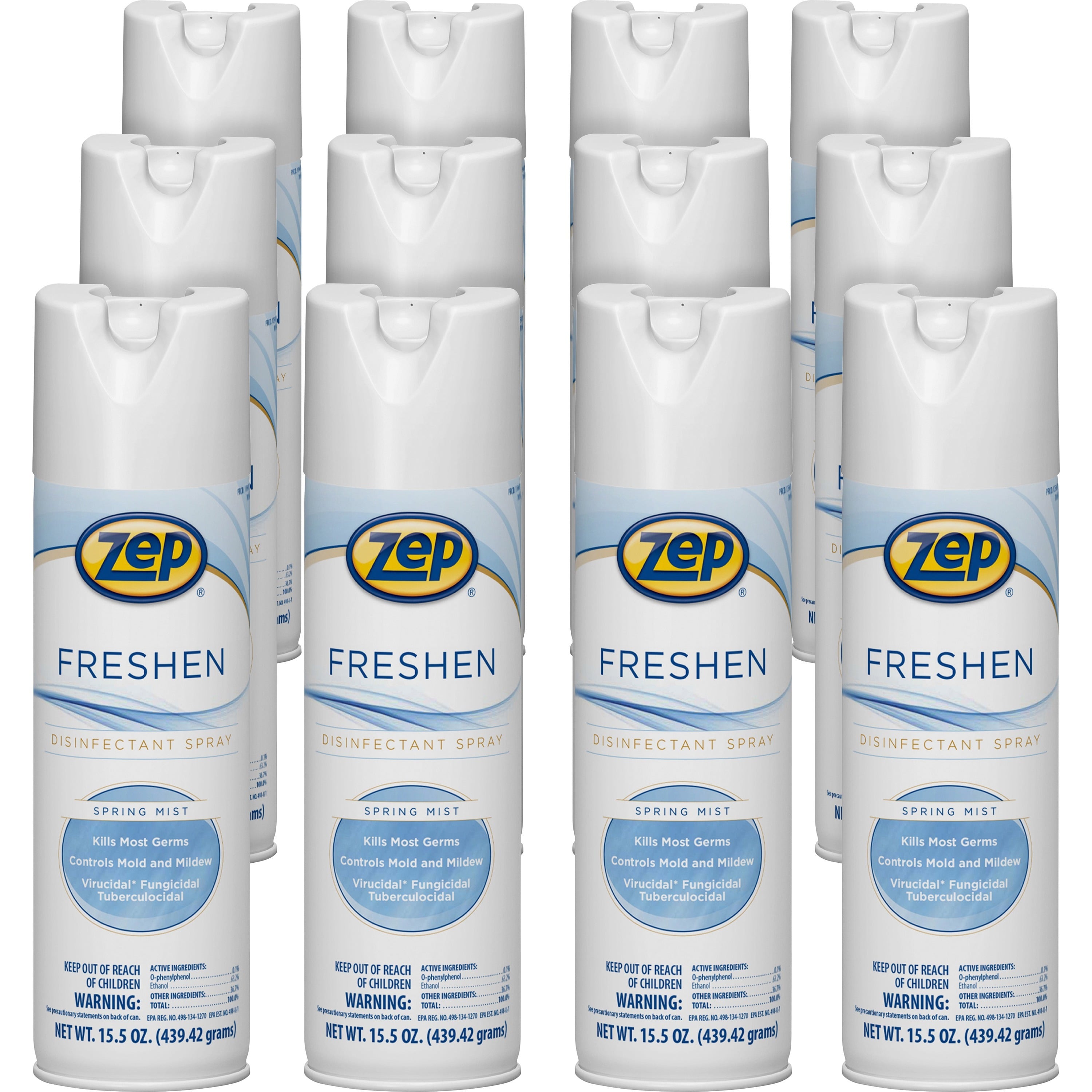 Zep Freshen Disinfectant Spray, Spring Mist, 15.5 oz Aerosol Spray, 12 ...